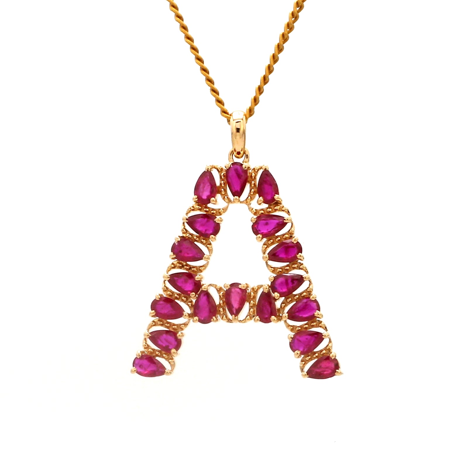 Ruby A Initial Pendant in Solid Gold | July Birthstone Necklace