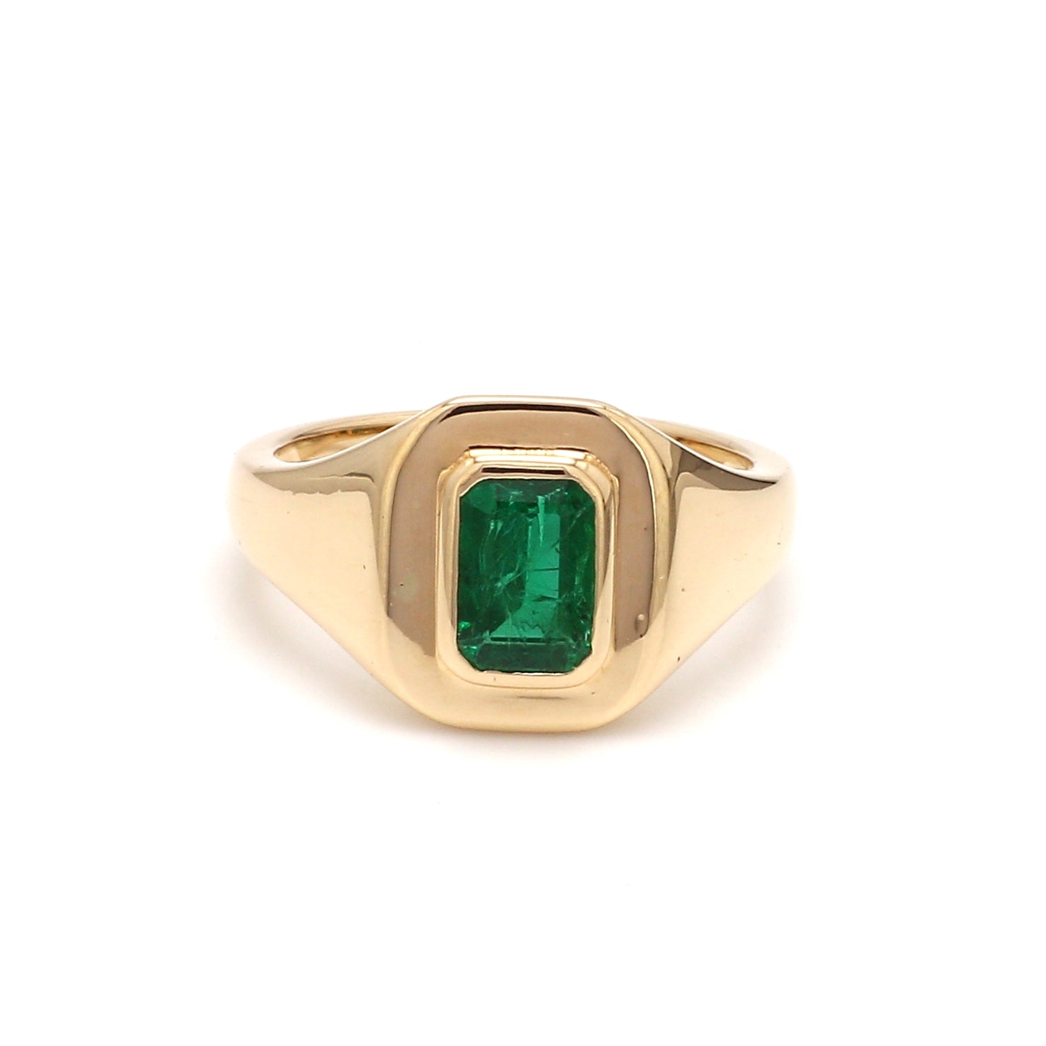 Emerald Octagon Bezel Set Signet Ring